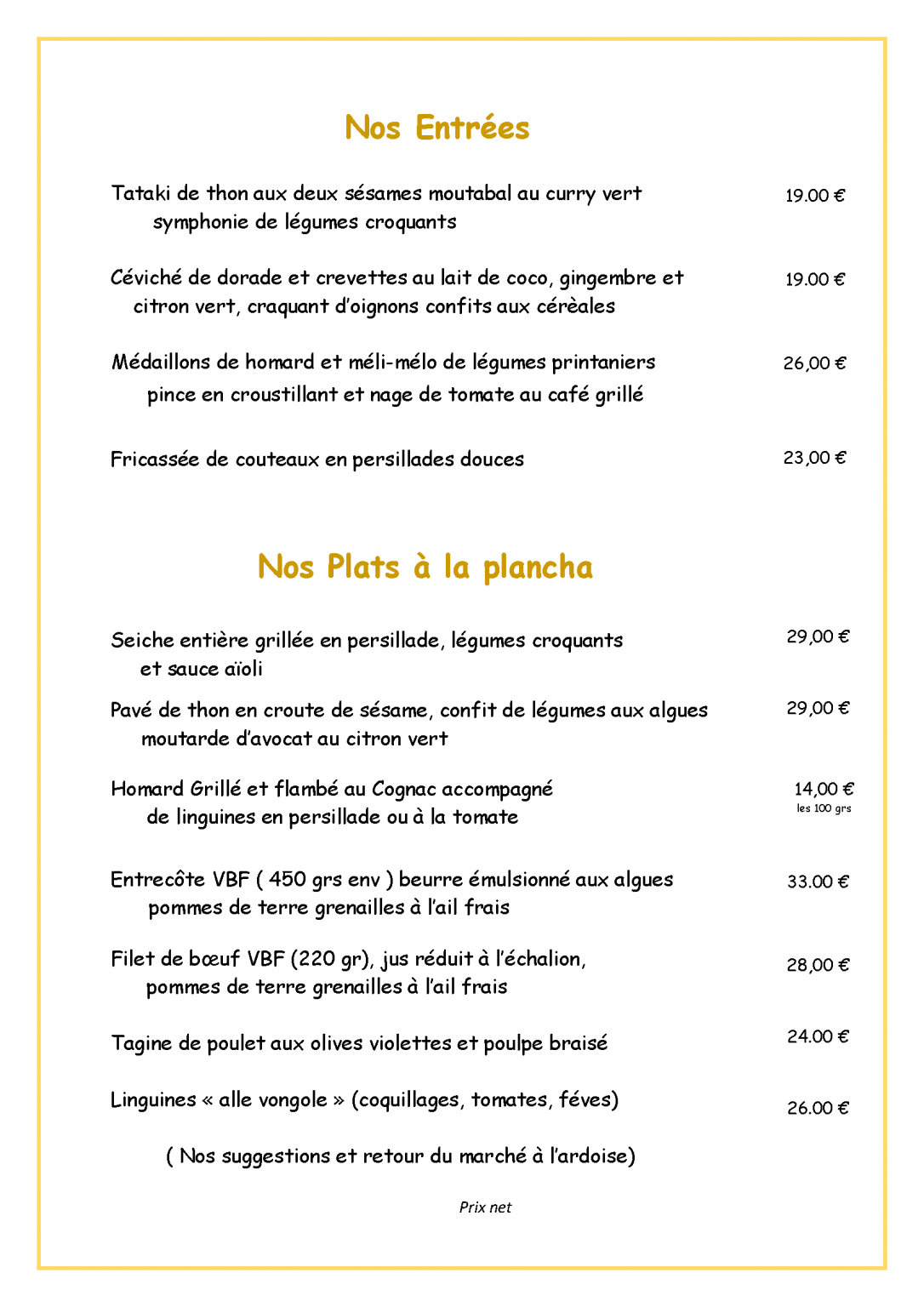 CARTE / MENUS - Restaurant Le Chay